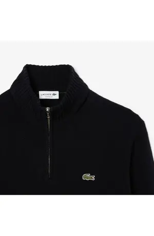 Lacoste Classic Fit Wool Quarter-zip Sweater - Black