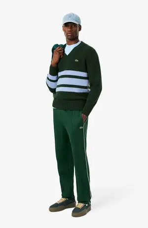Lacoste Classic Stripe Wool V-neck Sweater - Sinople/overview