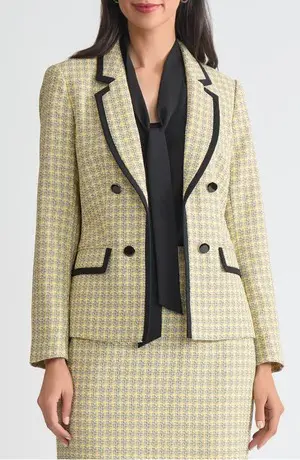 KASPER Faux Double Breasted Blazer - Black/pale Yellow Mlt