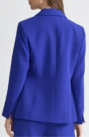 KASPER Peak Lapel Stretch Crepe Peplum Blazer - Royal Signature
