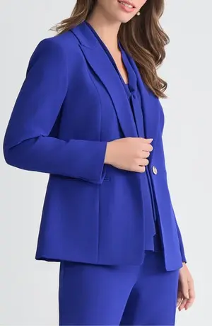 KASPER Peak Lapel Stretch Crepe Peplum Blazer - Royal Signature