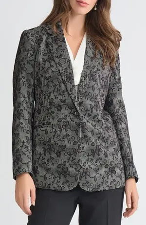 KASPER Floral Notched Lapel Blazer