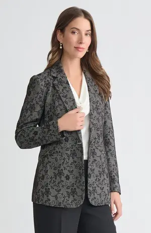 KASPER Floral Notched Lapel Blazer