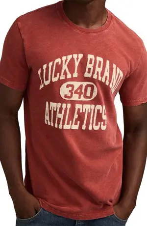 Lucky Brand Athletics Flocked Logo Graphic T-shirt - Cinnabar