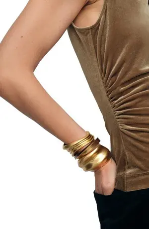 REISS Sleeveless Ruched Velour Top - Gold
