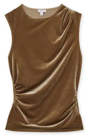 REISS Sleeveless Ruched Velour Top - Gold