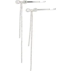Tasha Rhinestone Bow Bobby Pins 2-pack - Silver/crystal