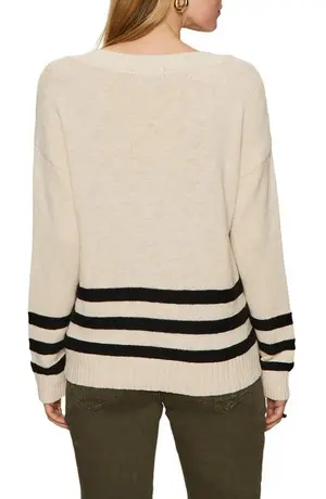 Sanctuary Stripe Hem V-neck Cotton Sweater