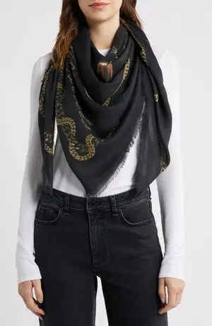 ALLSAINTS Ania Chain Print Square Scarf - Black