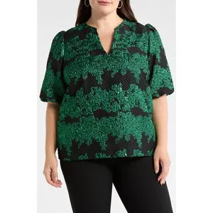 SUGARLIPS Jacquard Split Neck Top