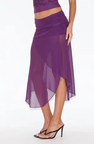 TIGER MIST Asymmetric Hem Mesh Skirt - Purple