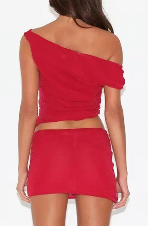 TIGER MIST Cobi Asymmetric One-shoulder Tank - Red Sparkle