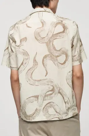 Mango Snake Print Cotton Camp Shirt