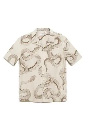 Mango Snake Print Cotton Camp Shirt