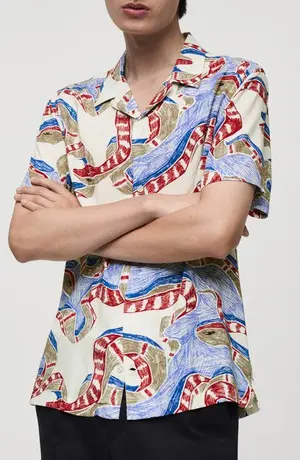 Mango Regular Fit Print Camp Shirt