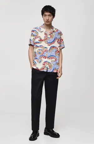 Mango Regular Fit Print Camp Shirt