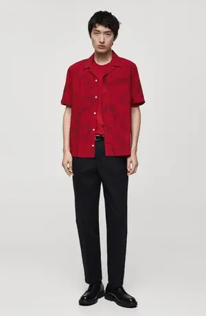 Mango Regular Fit Snake Print Camp Shirt