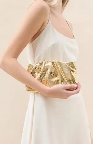 LOEFFLER RANDALL Serena Snakeskin Embossed Leather Clutch - Light Gold