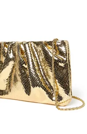 LOEFFLER RANDALL Serena Snakeskin Embossed Leather Clutch - Light Gold