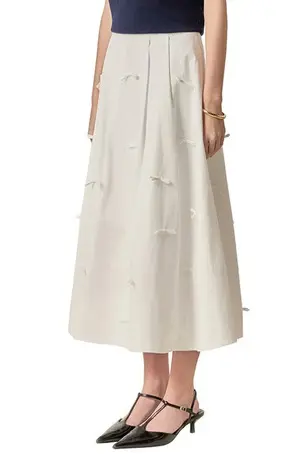 English Factory Bow Detail Poplin Midi Skirt