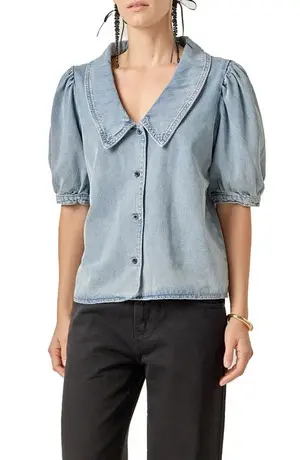 English Factory Peter Pan Collar Denim Top