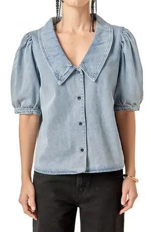 English Factory Peter Pan Collar Denim Top