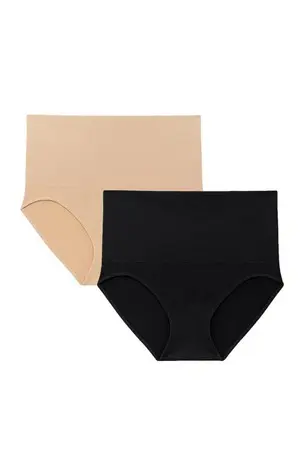 Motherhood Maternity Seamless Postpartum Shaper Panty With Belly Support - Black And Oat