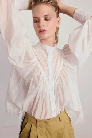 The Shirt By Rochelle Behrens The Shiv Ruffled Shirt - White