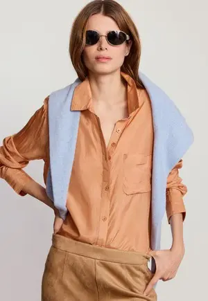 The Shirt By Rochelle Behrens Silk Signature Shirt - Camel