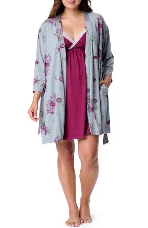 Motherhood Maternity Robe And Nursing Chemise Sleep Set - Purple Potion Autumn Rose