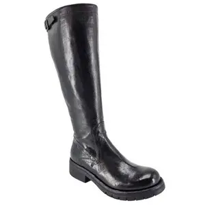 MADISON MAISON Leather Tall Flat Buckle Boot - Black
