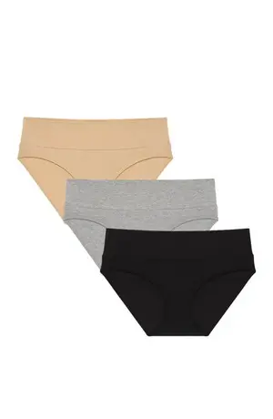 Motherhood Maternity Cotton Foldover Waistband Brief Panty - Heather Grey/nude/core Black
