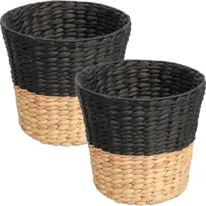 HAPPIMESS Contemporary Two-tone Handwoven Water Hyacinth 3.1-gallon Tapered Round Wicker Watebasket - Black/natural