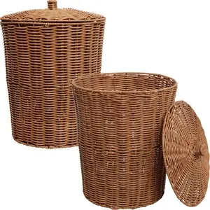 HAPPIMESS Resin 4.7-gallon Tapered Round Wicker Watebasket With Lid - Brown
