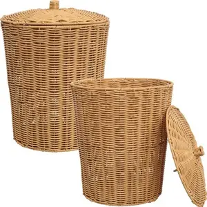 HAPPIMESS Resin 4.7-gallon Tapered Round Wicker Watebasket With Lid - Natural