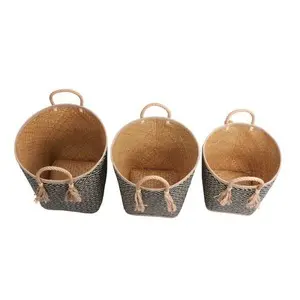 HAPPIMESS Celia Handwoven Palm Leaf Nesting Storage Baskets With Rope Handles