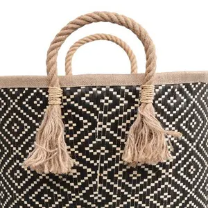 HAPPIMESS Celia Handwoven Palm Leaf Nesting Storage Baskets With Rope Handles