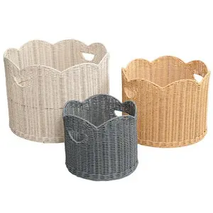 HAPPIMESS Maris Resin/metal Scalloped Edge Nesting Storage Baskets With Handles - Almond/natural/gray