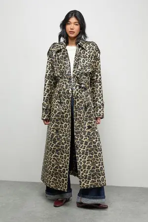 WAREHOUSE Animal Print Full-length Trench Coat