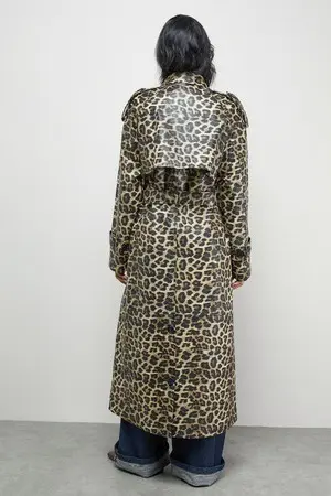 WAREHOUSE Animal Print Full-length Trench Coat