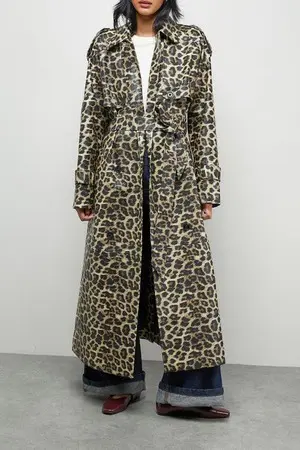 WAREHOUSE Animal Print Full-length Trench Coat