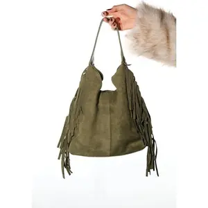 FOREVER & ALWAYS SHOES Vals Leather Shoulder Bag - Green Suede