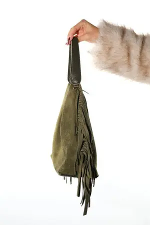 FOREVER & ALWAYS SHOES Vals Leather Shoulder Bag - Green Suede