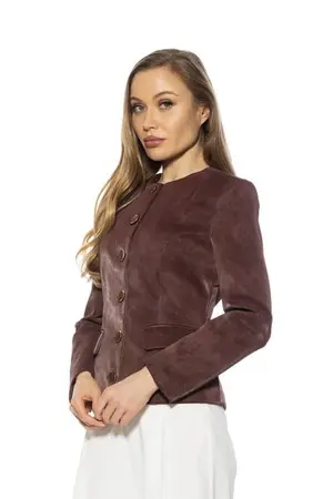ALEXIA ADMOR Brivan Crewneck Blazer - Burgundy