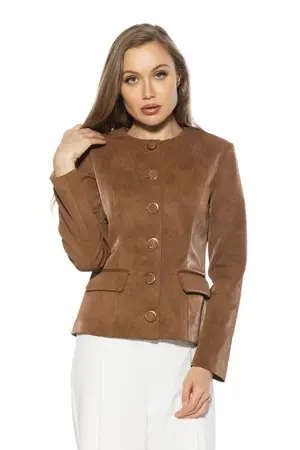 ALEXIA ADMOR Brivan Crewneck Blazer Camel