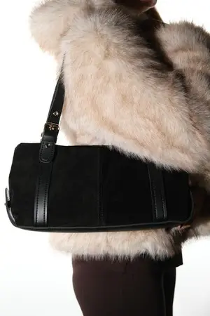 FOREVER & ALWAYS SHOES Nerina Leather Shoulder Bag - Black Suede