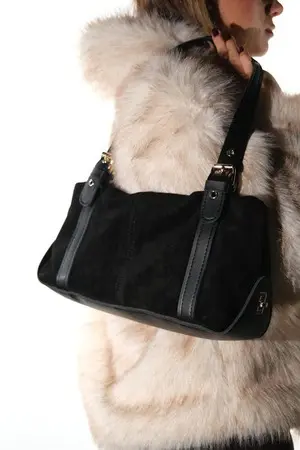 FOREVER & ALWAYS SHOES Nerina Leather Shoulder Bag - Black Suede