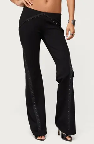 EDIKTED Hook & Eye Low Rise Bootcut Pants - Black