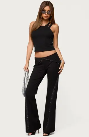 EDIKTED Hook & Eye Low Rise Bootcut Pants