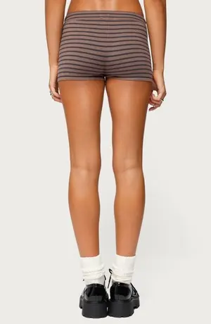 EDIKTED Lillian Stripe Knit Shorts - Brown